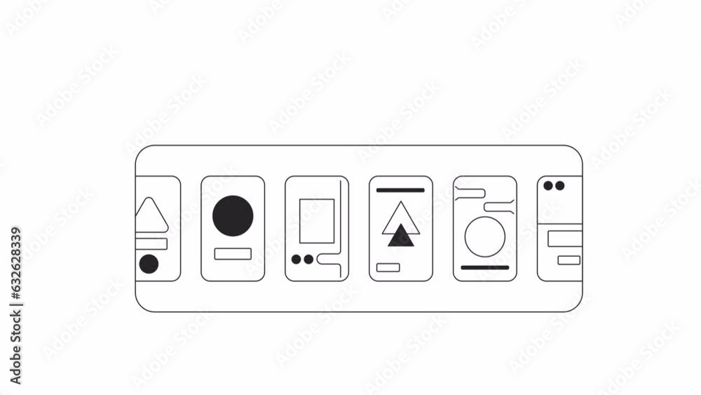 Onboarding designs creating bw outline 2D object animation. Mobile ...