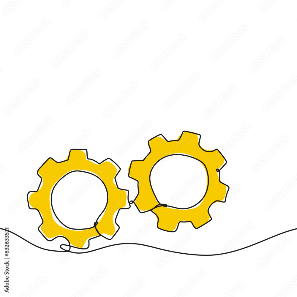 Gear wheel and cog wheel mechanism icon hand drawn with single one ...