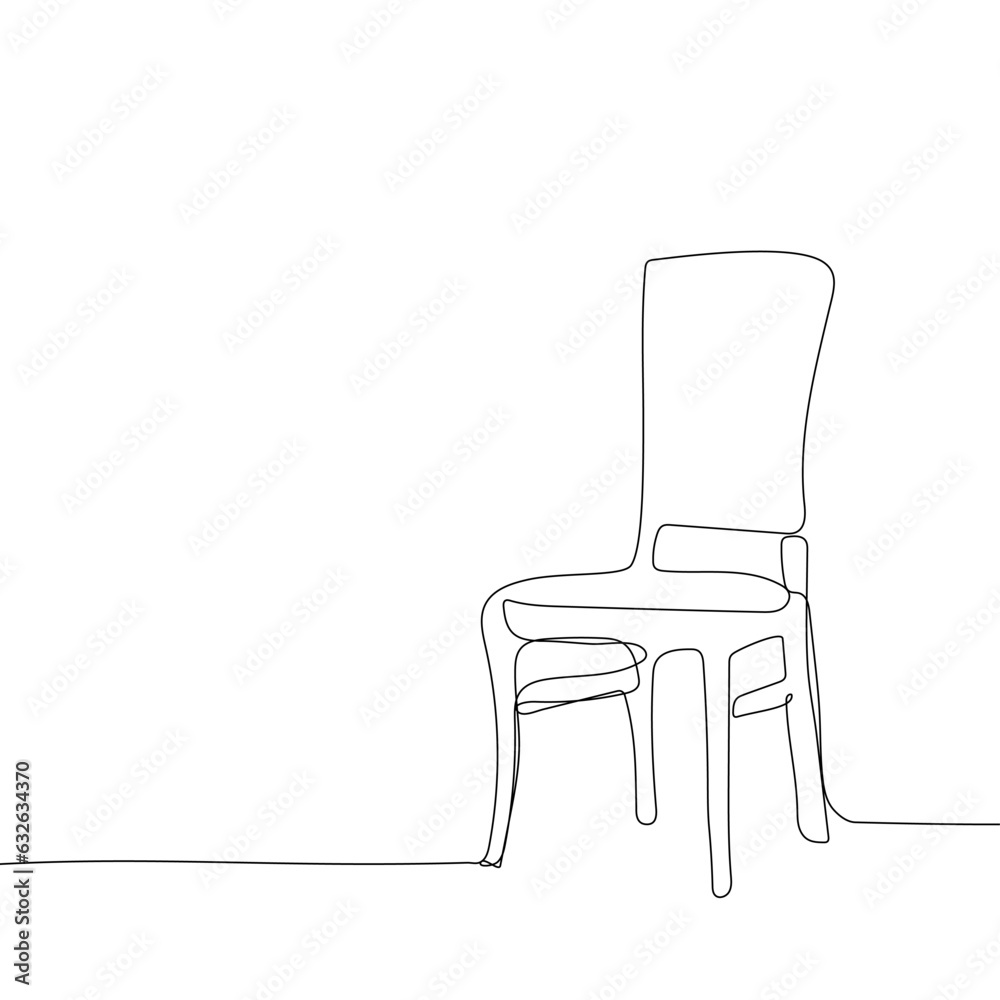 Chair icon hand drawn with single one continuous line. Isolated vector ...