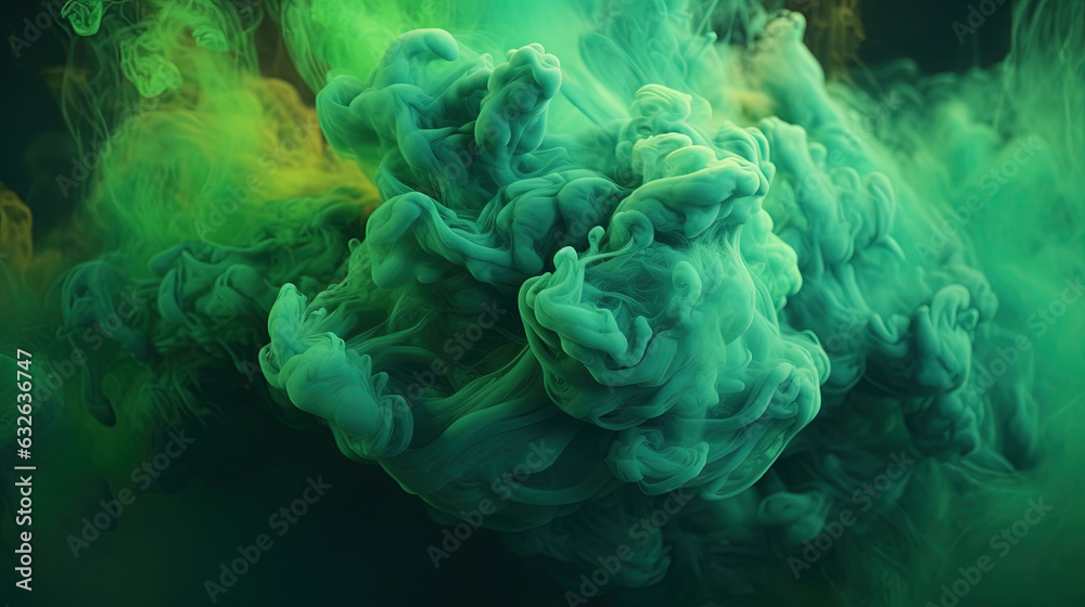Green Color Liquid Ink Dense Smoky Abstract Misty Background AI ...