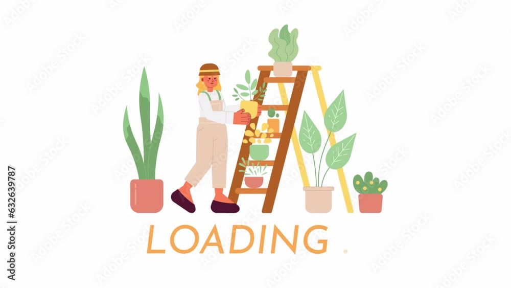 Gardener hobby 2D loading animation. Caucasian young adult woman ...