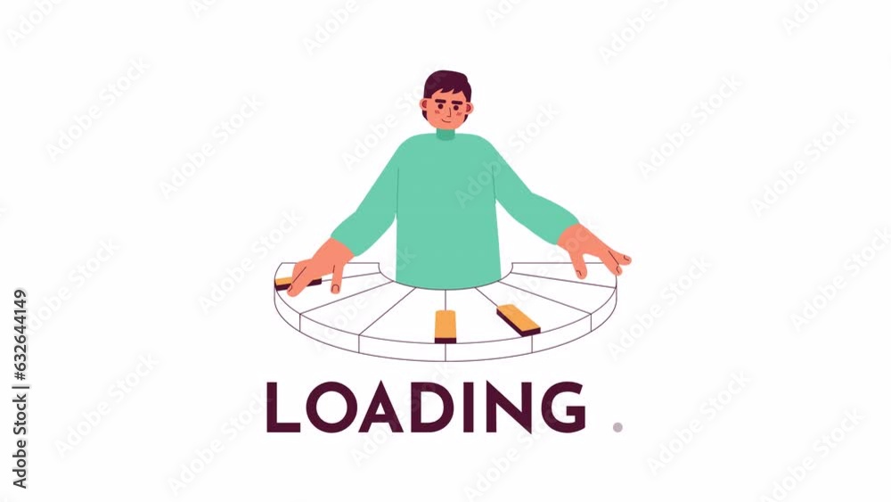 Musician pianist keyboard 2D loading animation. Man playing piano keys ...