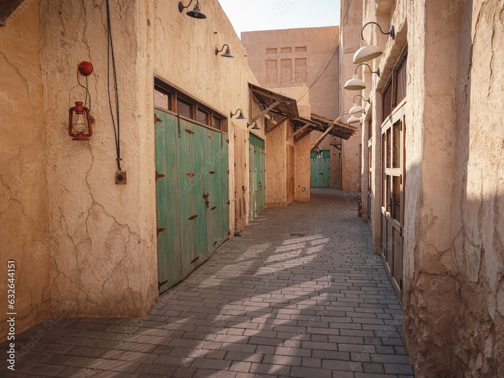 Al seef old historical district with traditional Arabic architecture ...
