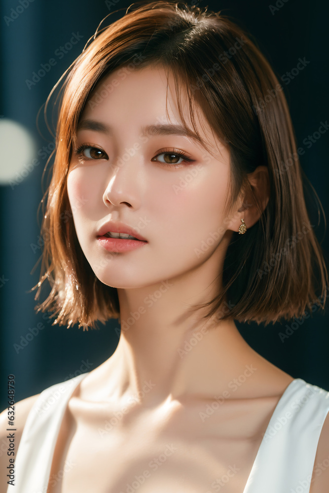 Portrait of beautiful Japanese women with crisp white button down with ...