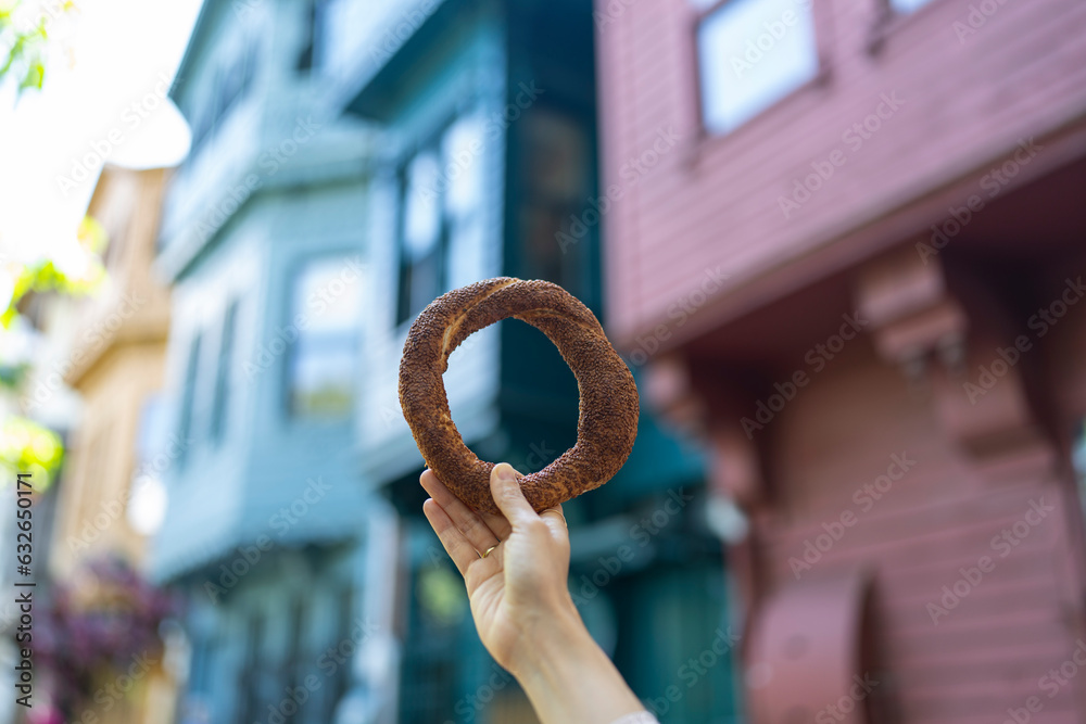 Turkish Tea (Türk Cayi) and Turkish Bagel(Turk Simit) in front of the ...