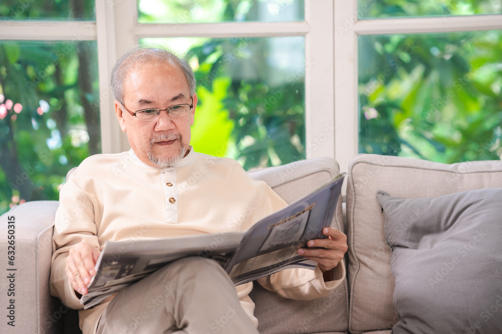 Senior asian retirement old man in casual outfit wearing glasses ...