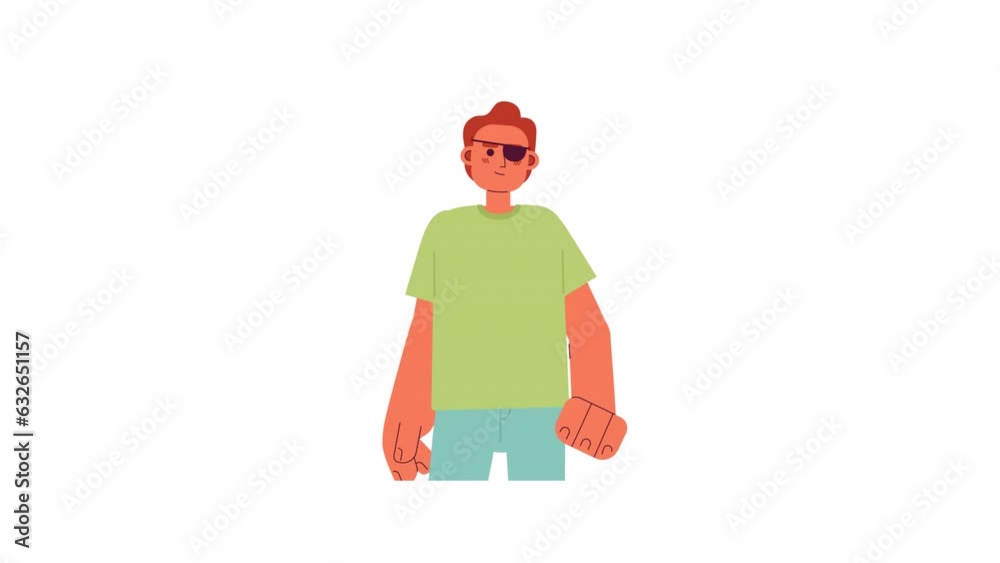 Vidéo Stock Hand on hip man wearing eyepatch 2D character animation ...