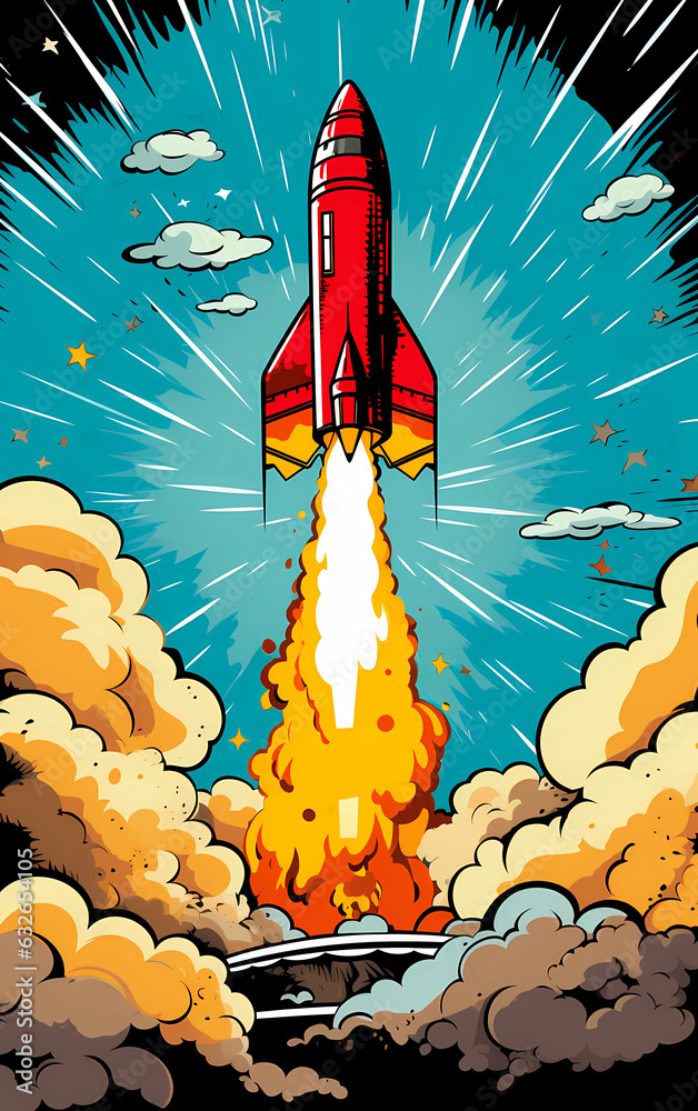 Cartoon Retro Rocket Vintage Comic Book Style Stock Illustration ...