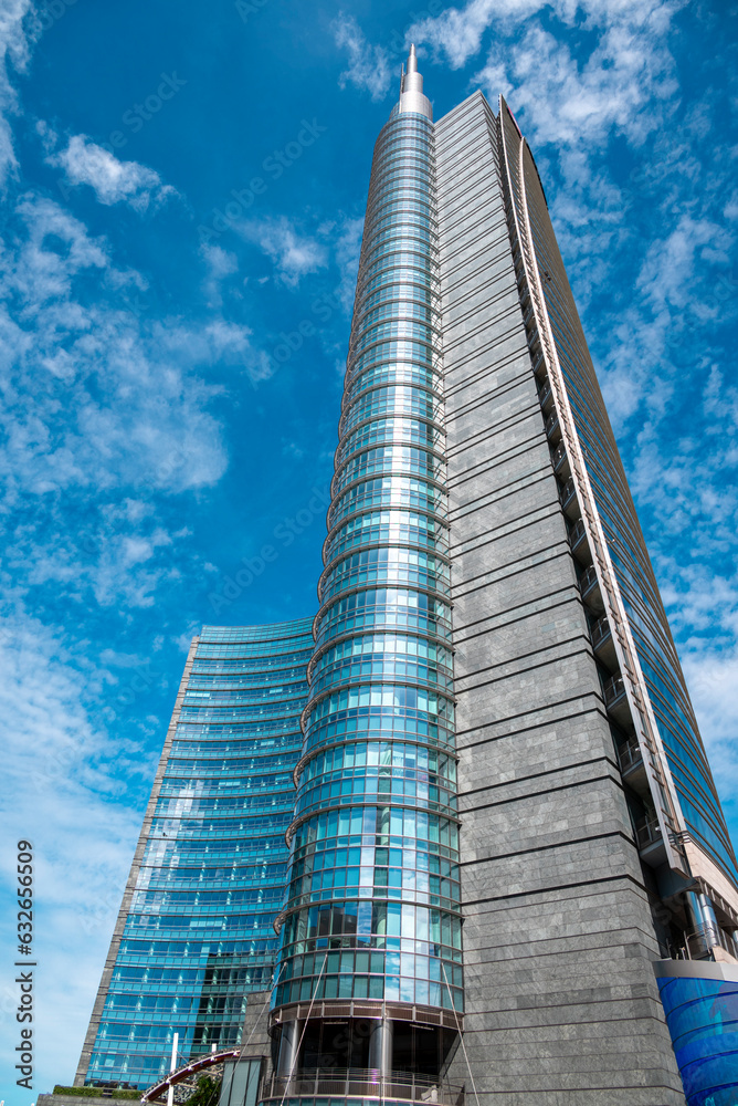 Unicredit tower, square Gae Aulenti, Milan, Italy. 8-8-2023. View of ...