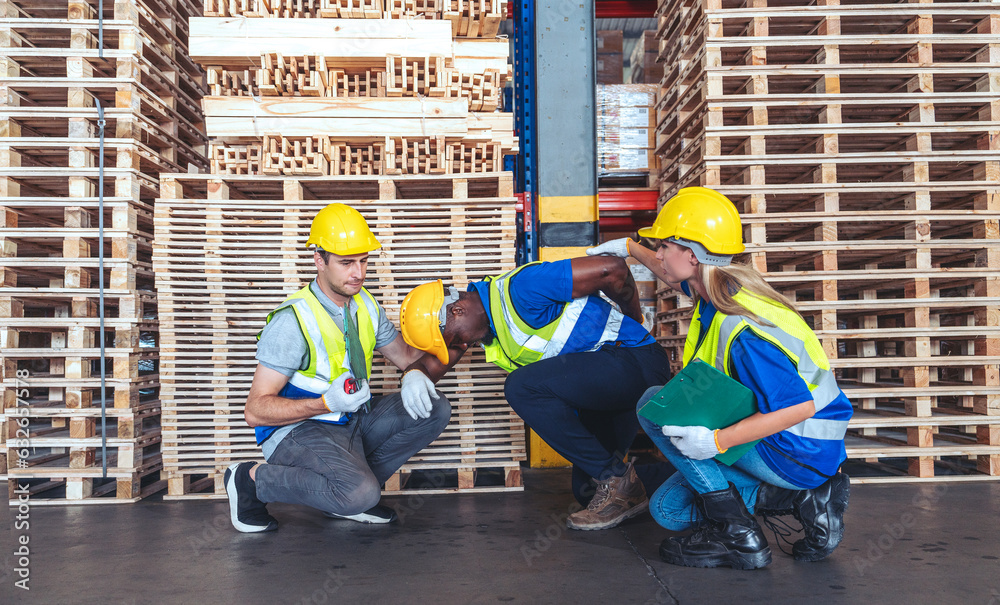 Multi-national group workers working together wearing uniform, african ...