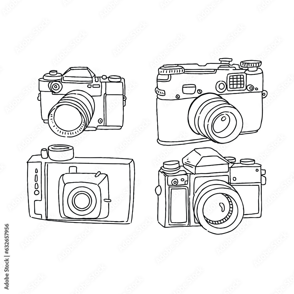 camera hand drawn doodle illustrations vector set Stock Vector | Adobe ...