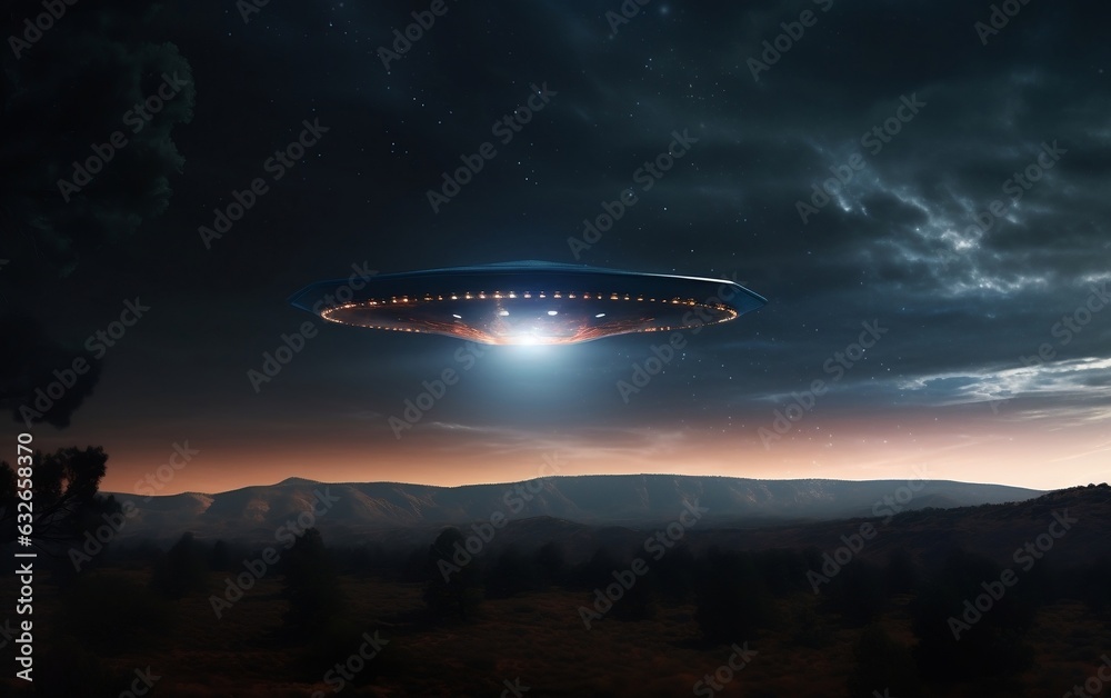 Gigantic Triangle UFO in Starry Night The Milky Way. Generative AI ...