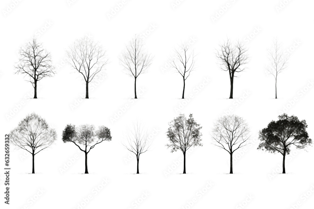 Set / Collection of Black and white trees isolated on transparent ...