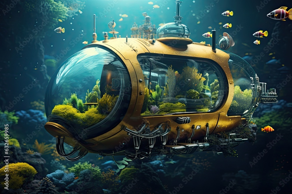 Fantasy underwater world. 3d illustration. Fantasy landscape with a ...