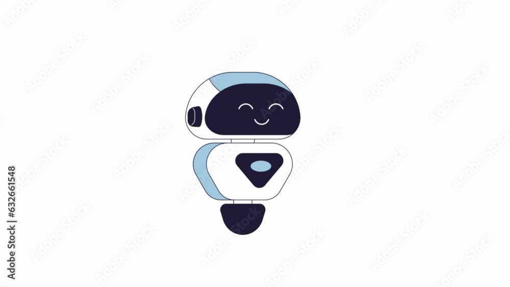 Small cute android chuckling line 2D character animation. Funny robot ...
