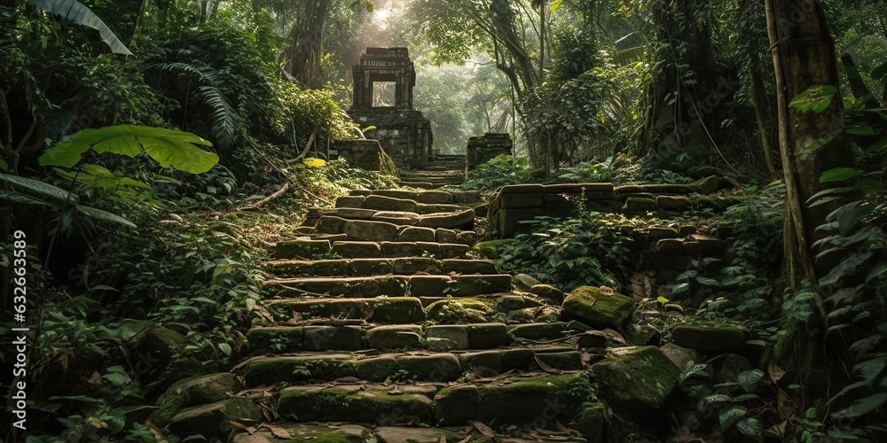 AI Generated. AI Generative. Ancient old jungle forest building ruin ...