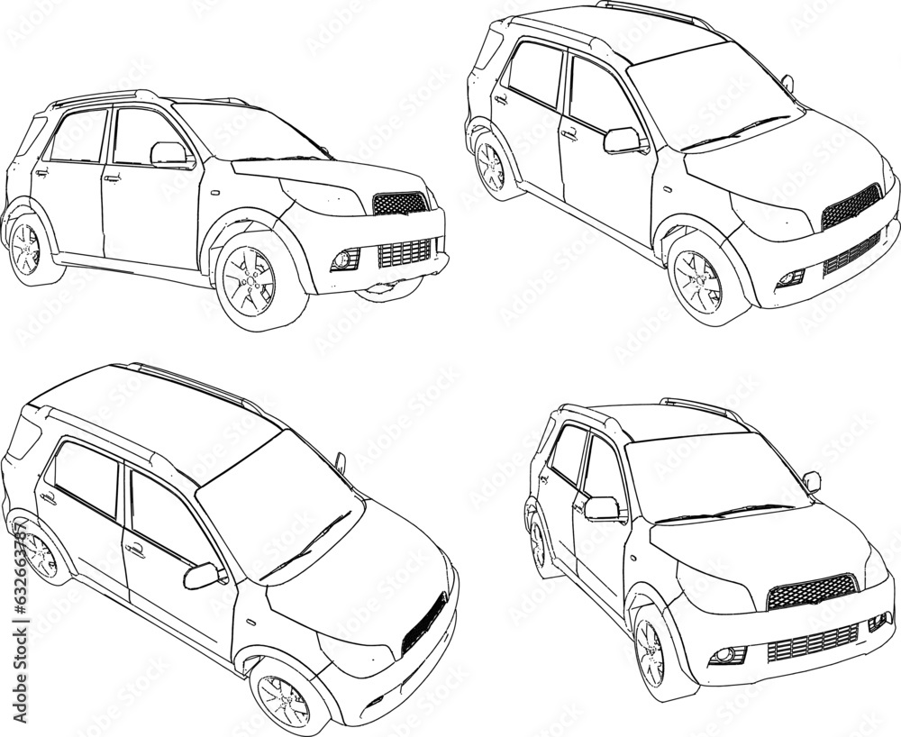 Vector sketch illustration of 4wd minivan car design for adventure in ...