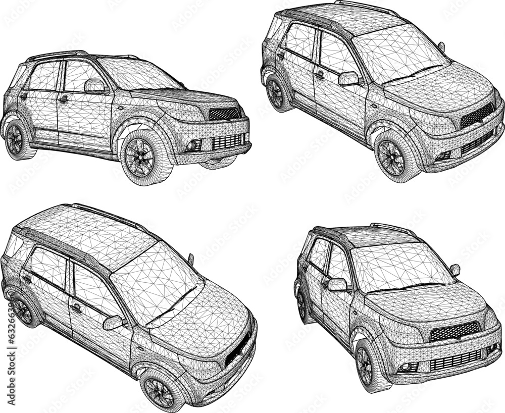 Vector sketch illustration of 4wd minivan car design for adventure in ...