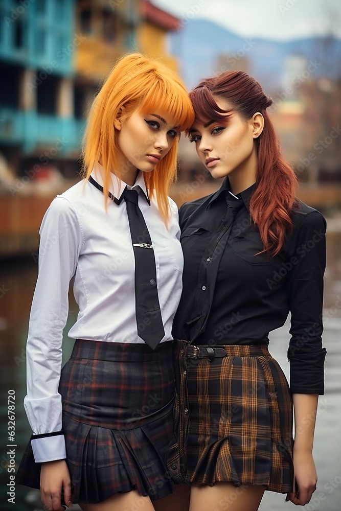 two women standing together. Generative AI Art. Stock Illustration ...