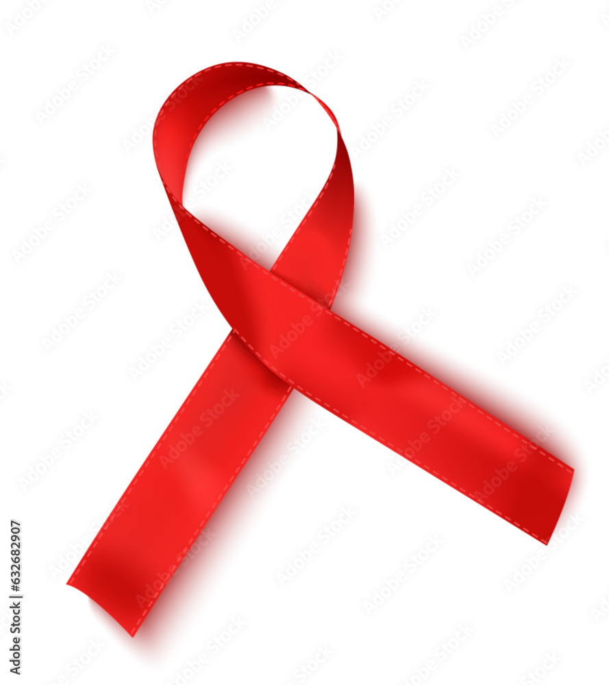 Realistic red ribbons isolated over transparent background, world aids ...