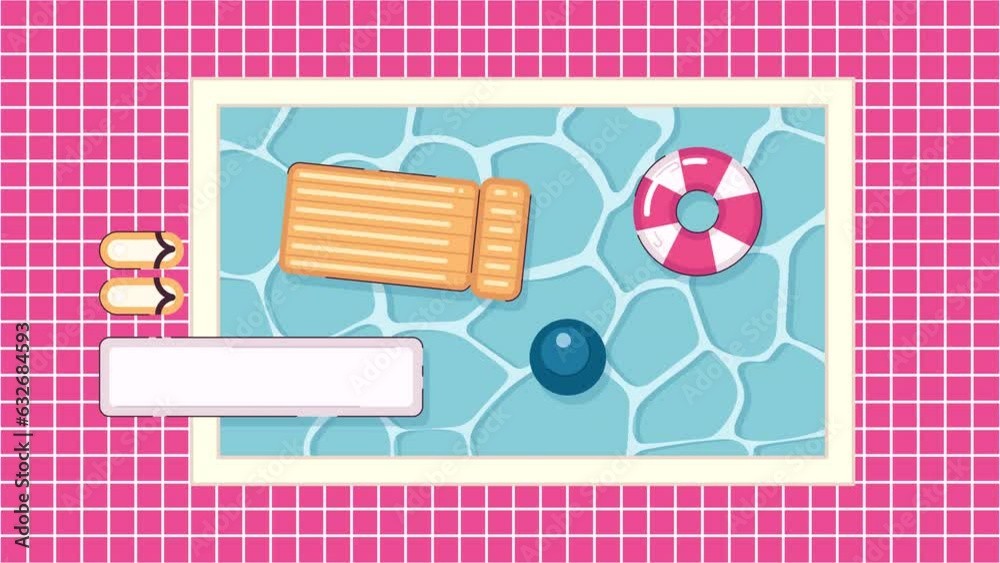 Inflatable swimming pool above kawaii lo fi animated cartoon background ...