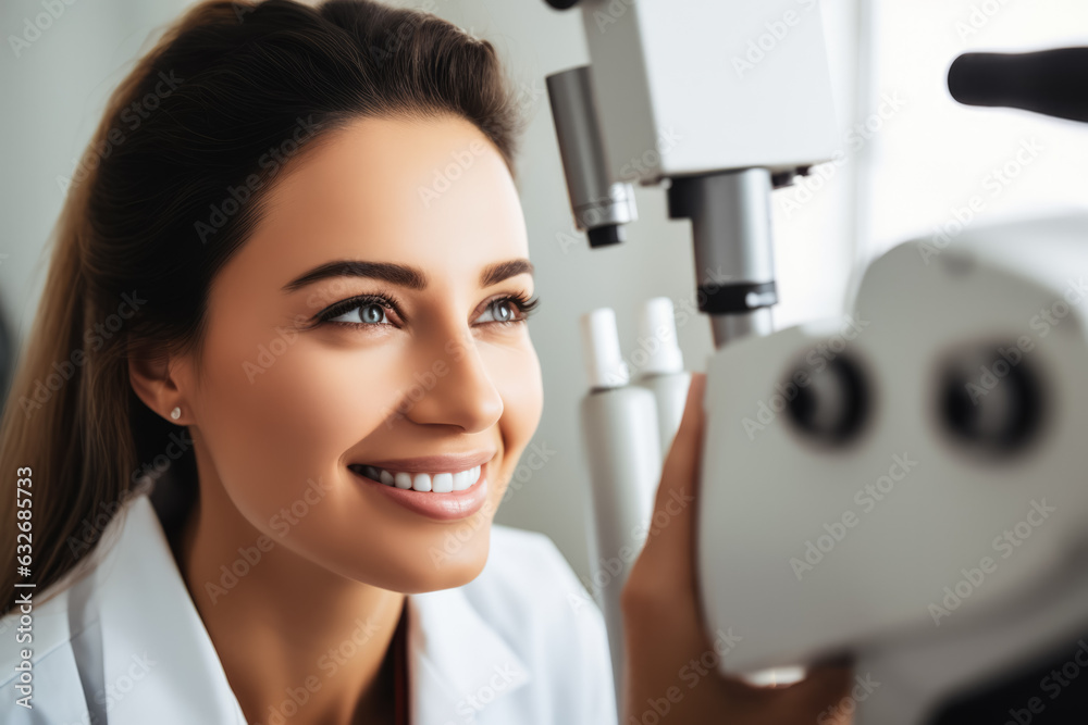 Eye doctor examining a patient's eyes photo with empty space for text ...
