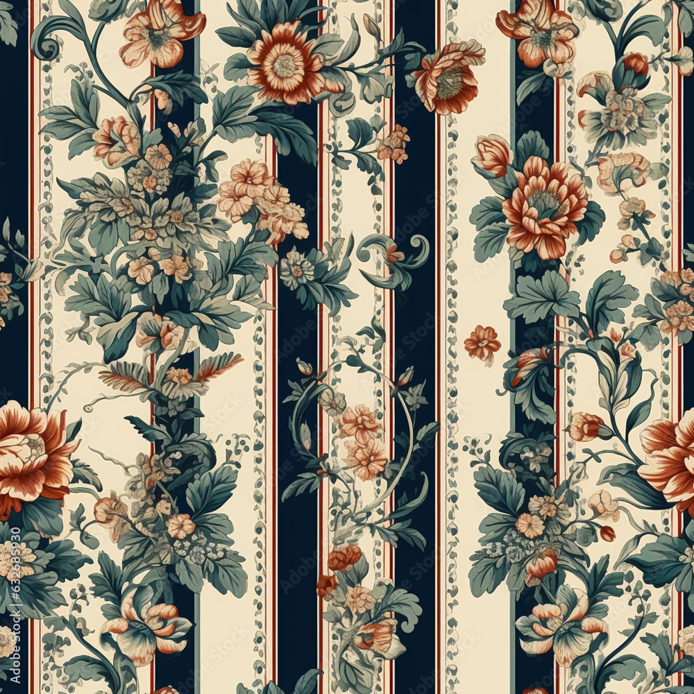 Seamless pattern with flowers, classic country cottage style floral and ...