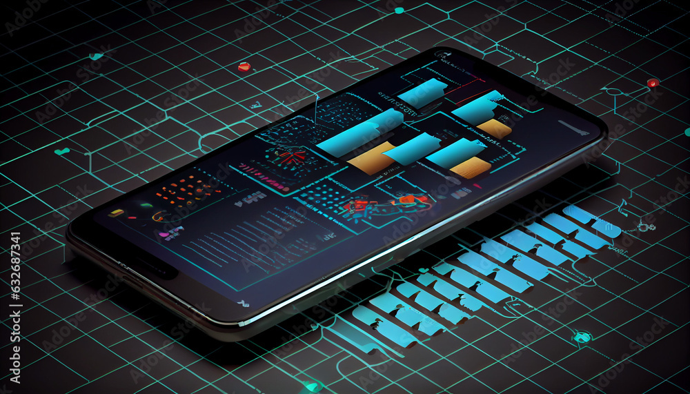 Phone with display Application of Smartphone with business graphs and ...