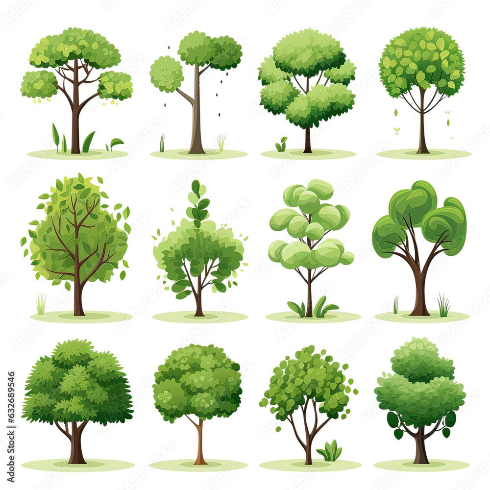 Isolated green trees for print and web with transparency and cut path ...