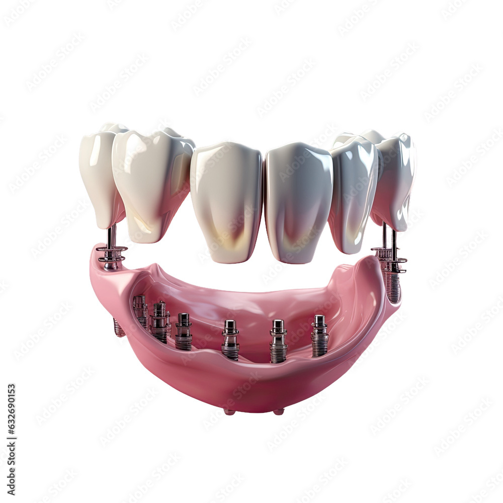 Mandibular prosthesis rendered in 3D, supported by implants,. Stock ...