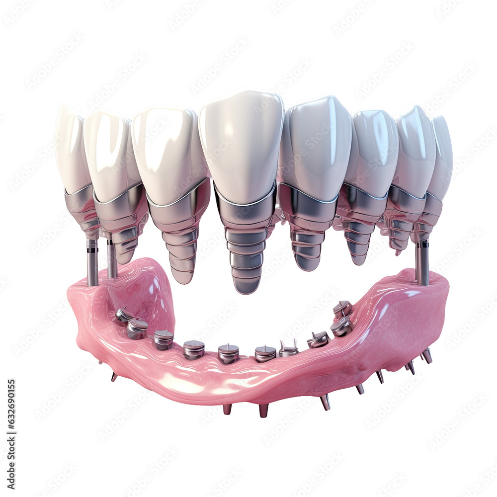 Mandibular prosthesis rendered in 3D, supported by implants,. Stock ...