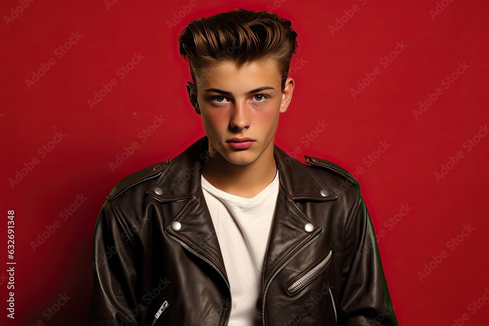 1950s Greaser Teenager on a Red Background with Space for Copy Stock ...