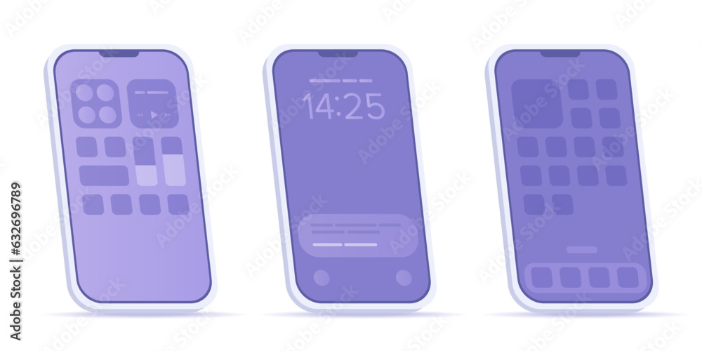 Phone Screens Isometric, Mobile UI UX Mockup. Quick Settings Menu ...