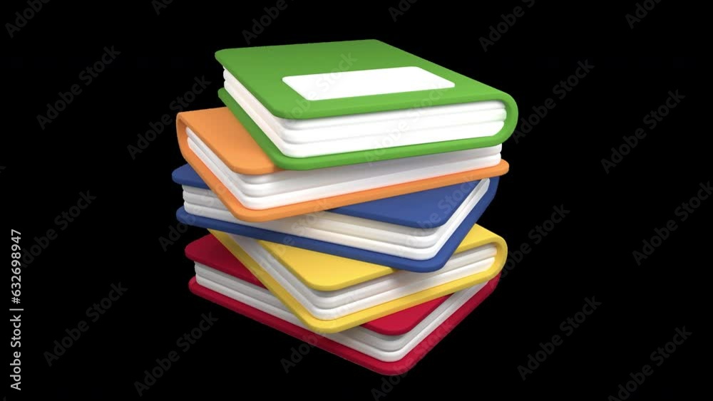 Rotating books animation. Stack of books. Stack of books rotating. Seamless and looped animation ...
