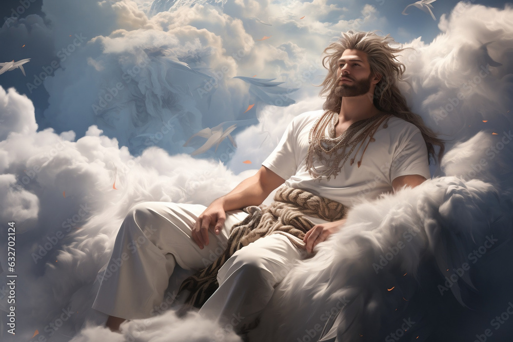 Majestic Greek God Relaxing on Fluffy Cloud - 4K Resolution Stock ...