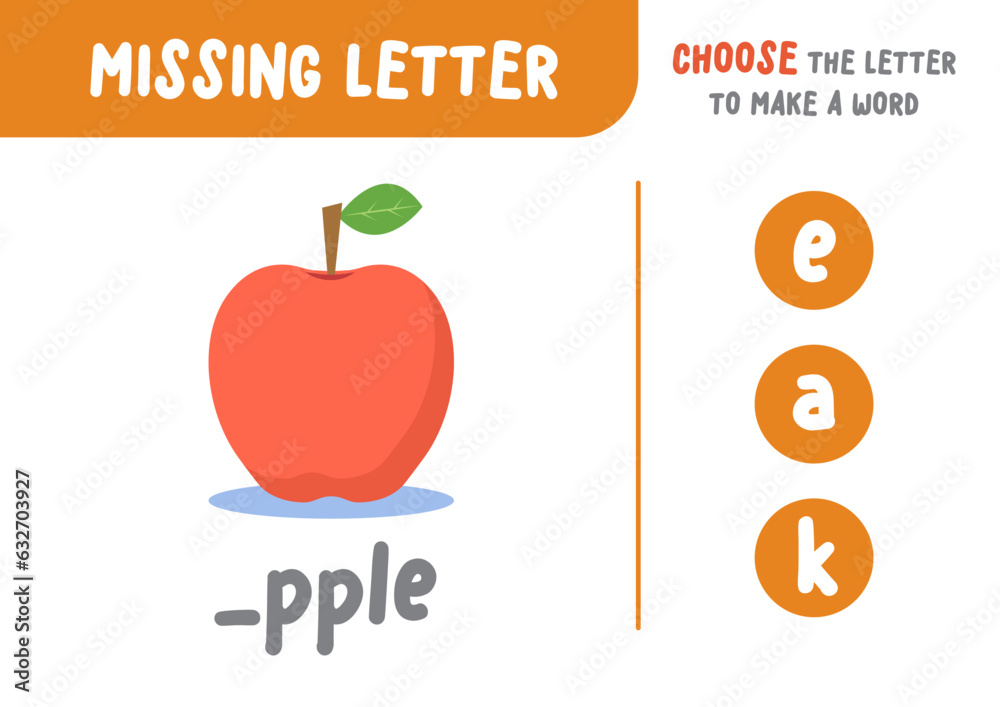 Missing letter (apple), the alphabet letter vocabulary game for kid ...