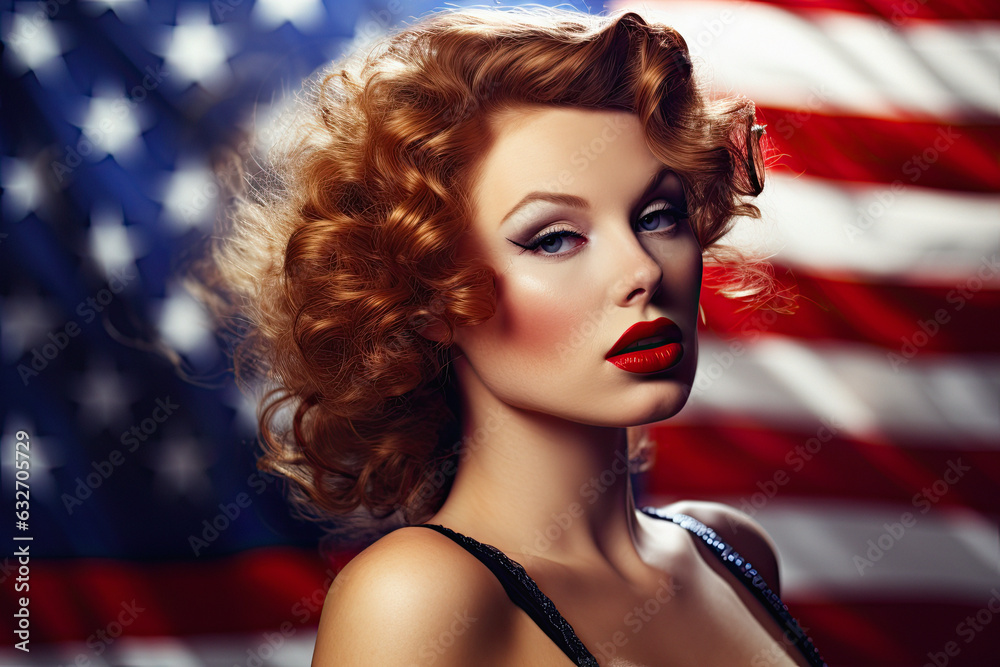 american Patriot pin-up woman, american flag writtering model in pin-up ...