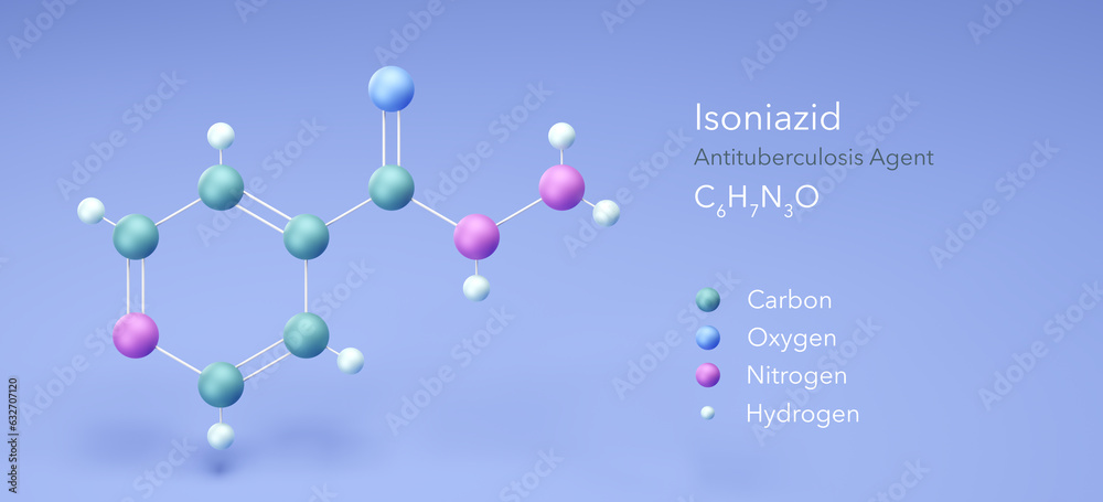 isoniazid molecule, molecular structures, antituberculosis agent, 3d ...