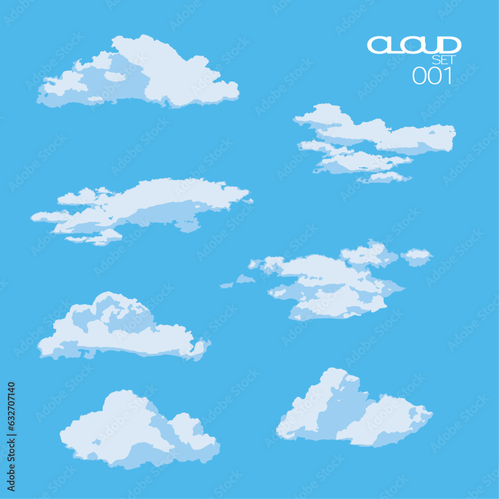 Minimal style cad cloud line drawing in sky, Side view, set of graphics ...