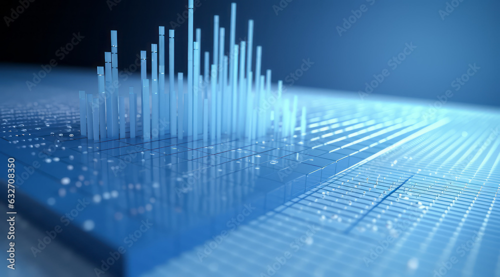 Glossy translucent 3D chart, graph. Analytics render high tech abstract ...
