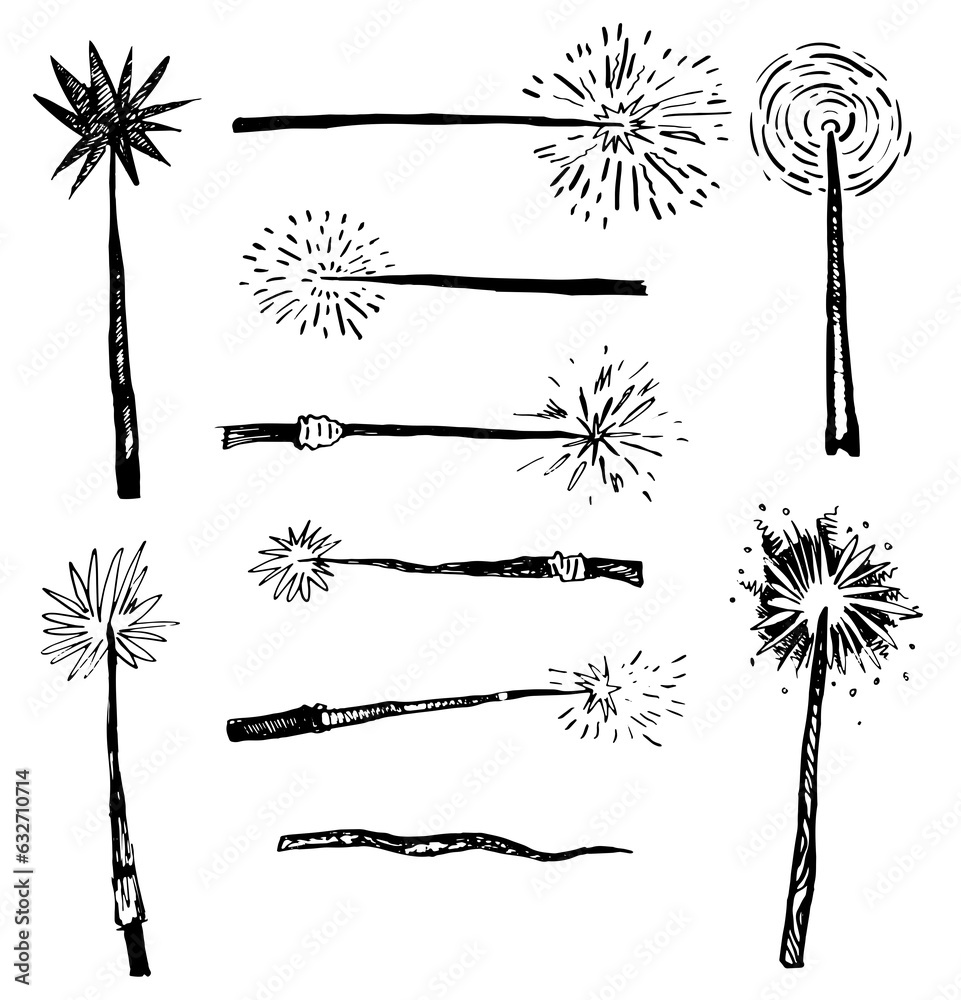 Magic wand line drawing witch theme halloween clipart party invitation ...