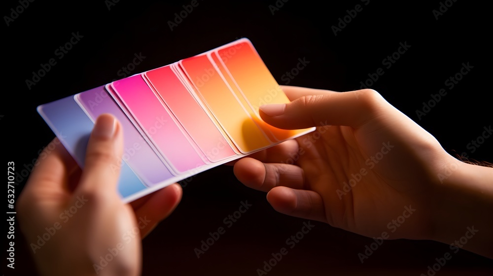 Hands holding cards with different shades Stock Photo | Adobe Stock