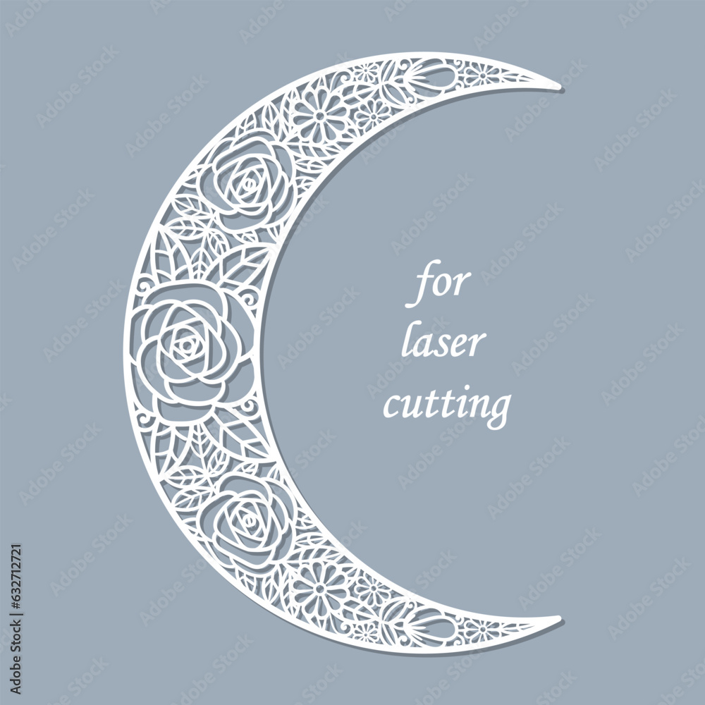 Openwork Moon with flowers. Template for laser cutting of paper, wood ...