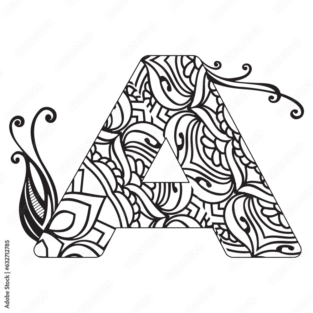 Zentangle stylized alphabet. Mandala letter. vector illustration Black ...