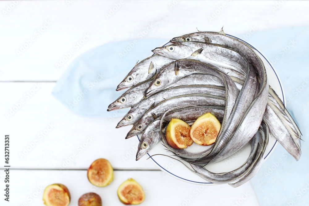 Silver eel,hairtail fish, ribbonfish, lepidopus caudatus, komira, saber ...