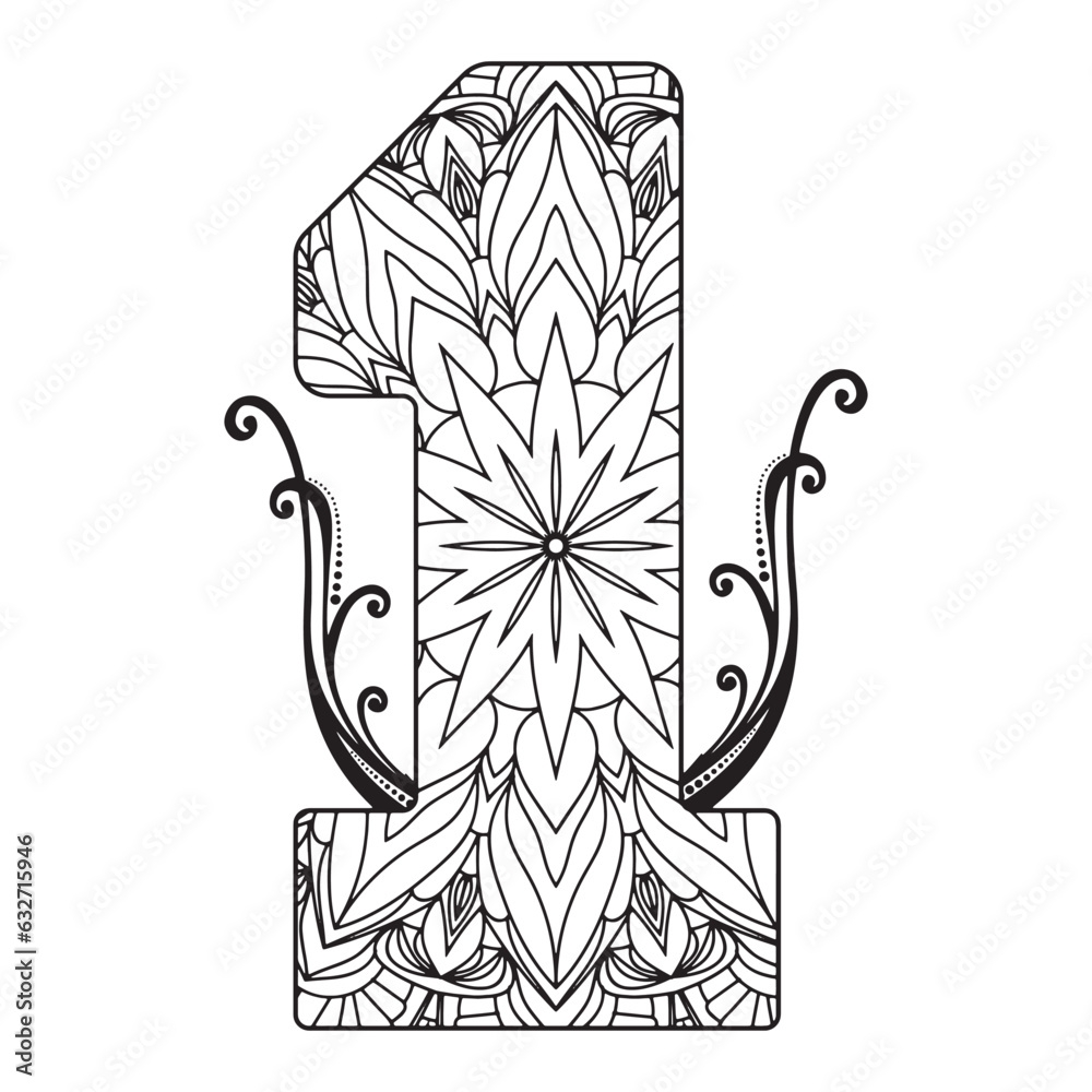 Number Mandala. Design elements from mandala art style for coloring ...
