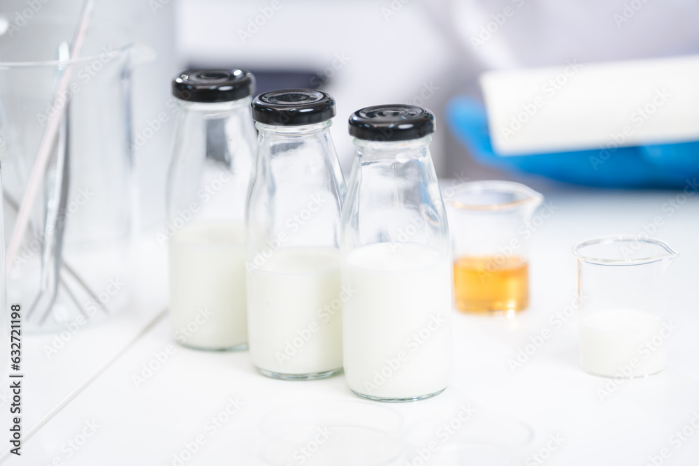 Food scientist testing new stuff samples of dairy products in the ...