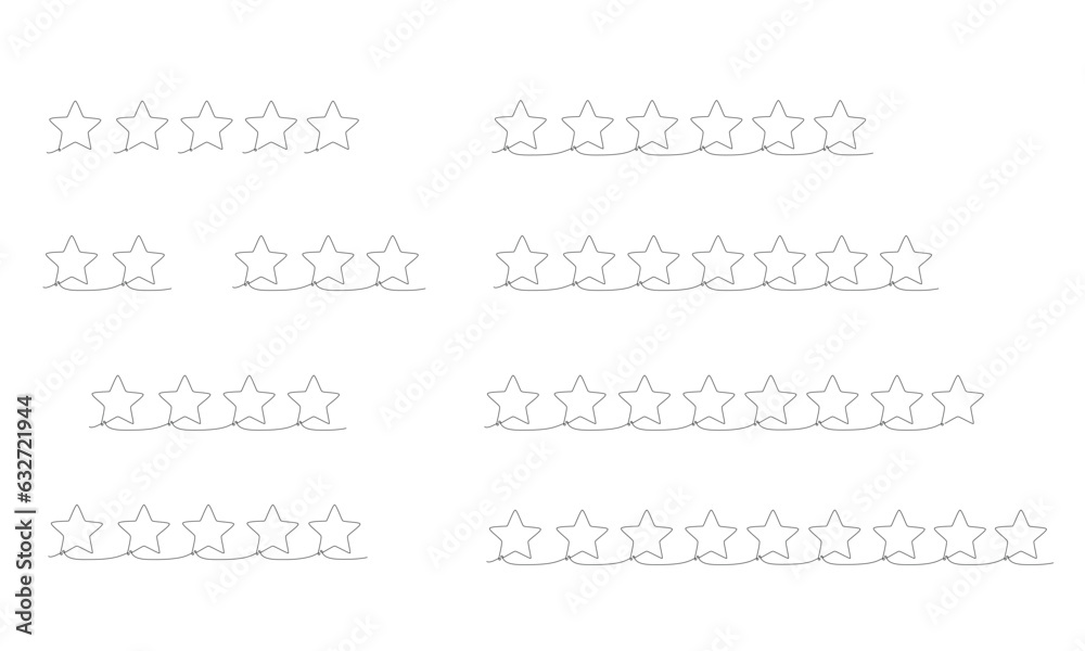 Set with rating stars one single hand drawing line. Vector stock ...