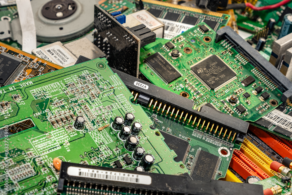 Opole, Poland - 08.07.2023 - electronic waste, used PCB (printed ...