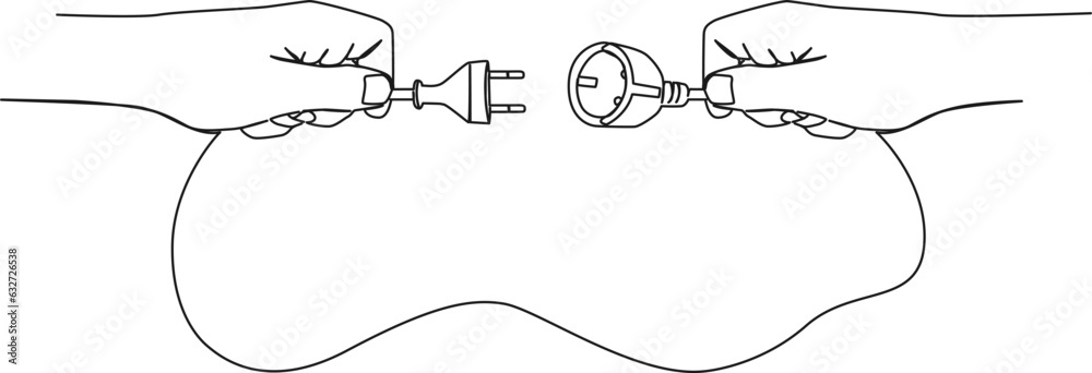 continuous single line drawing of hands holding extension cord ...